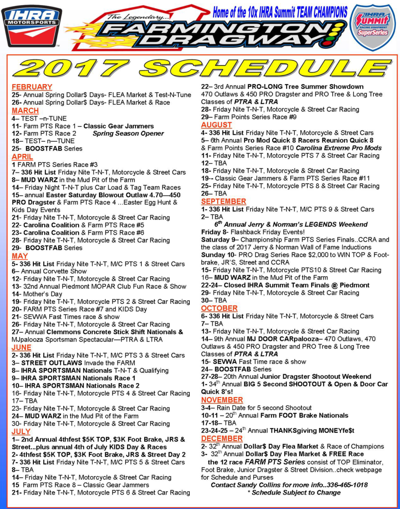 2017 Updated Schedule | Farmington Dragway